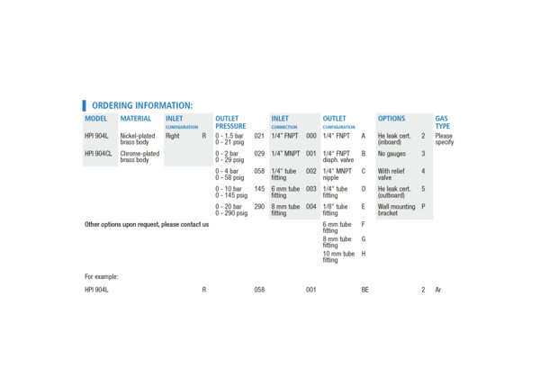 HPI-904L High purity single-stage line regulator